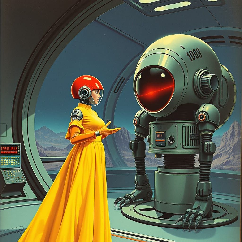 A Female Robot Speaks to Alien Machinery in Retrof... - AI Art