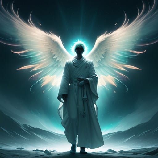 Surreal Cherub Angel Radiates Iridescent Celestial... - AI Art