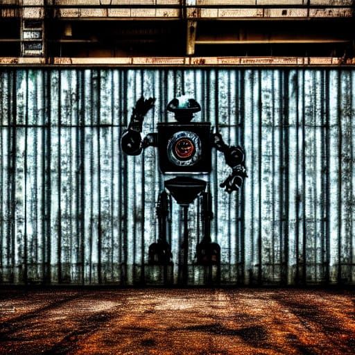 Rusted Robot in Dystopian Sci-Fi Urban Scene - AI Art