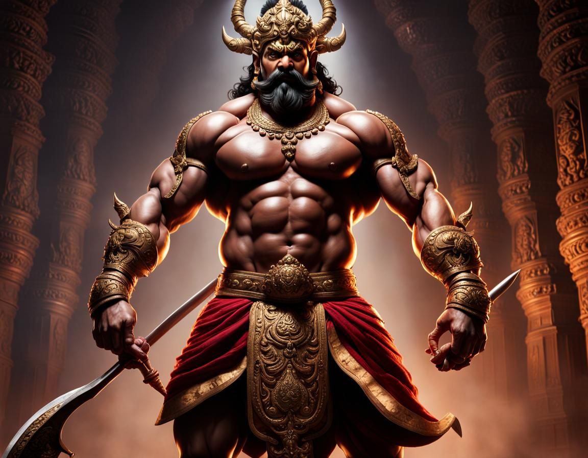 ravana stands tall and proud, his muscular body glistening under the ...