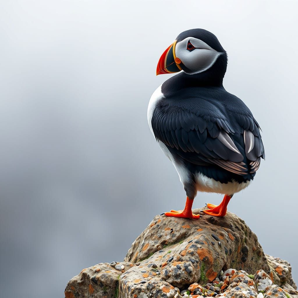 Atlantic puffin - Majestic Atlantic Puffin Amidst Misty Roc...