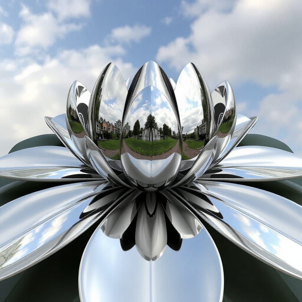 Mirror lotus - Surreal Lotus Blooms with Distorted Reflected...