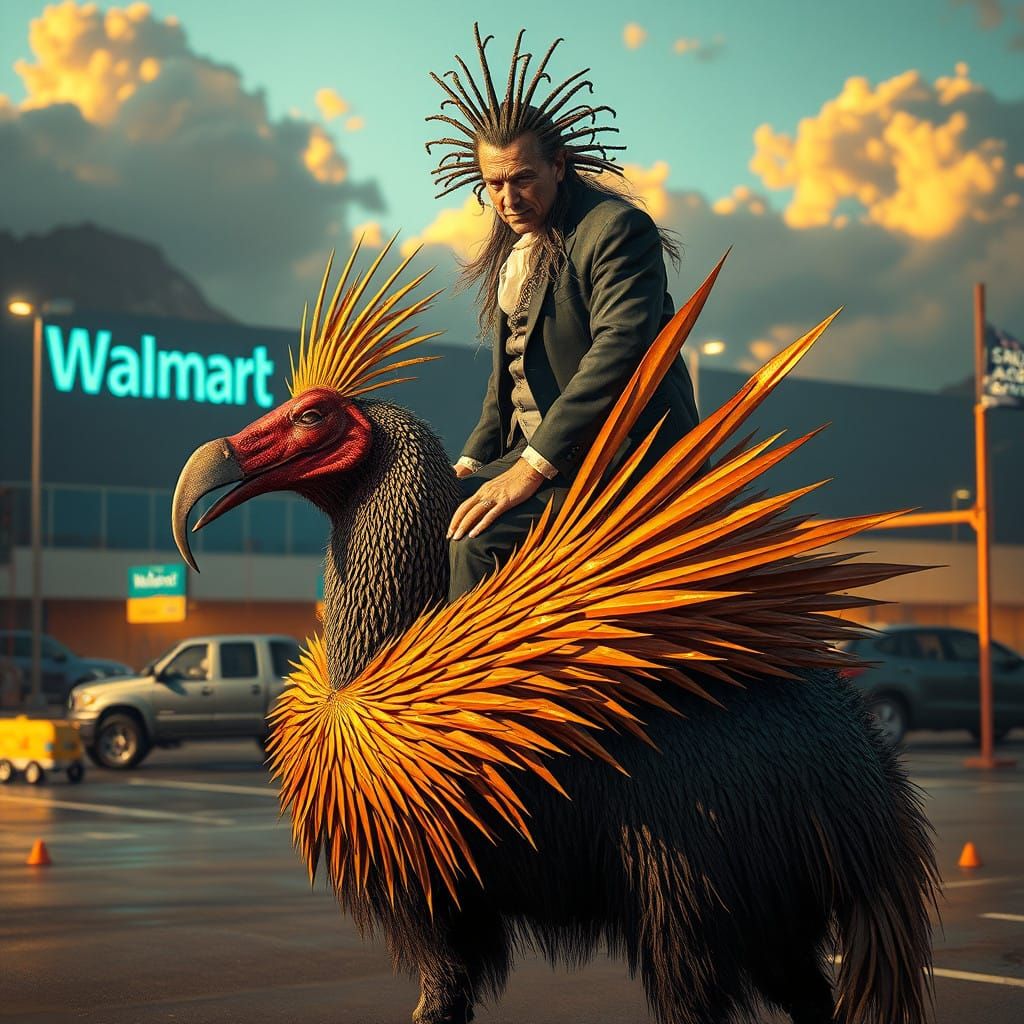 Surrealist Giant Anteater Ride in a Walmart Parkin... - AI Art