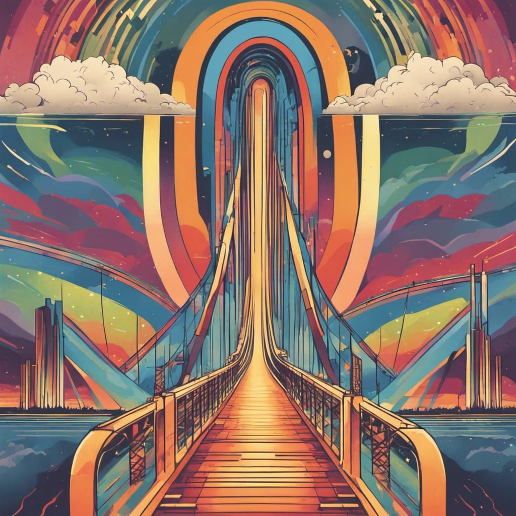 Rainbow bridge from earth to Valhalla in the style of Art Deco - AI ...