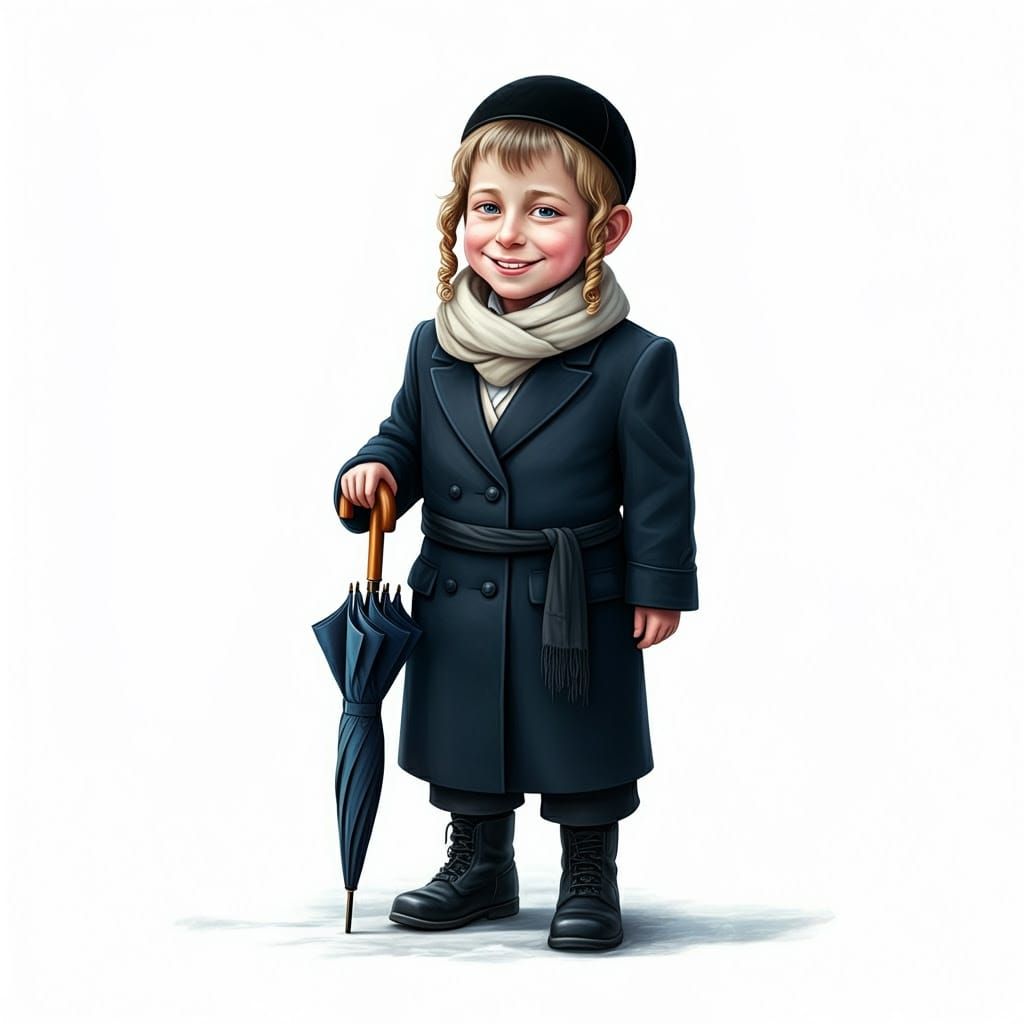 Create a realistic and detailed image of a smiling Hasidic Jewish boy ...