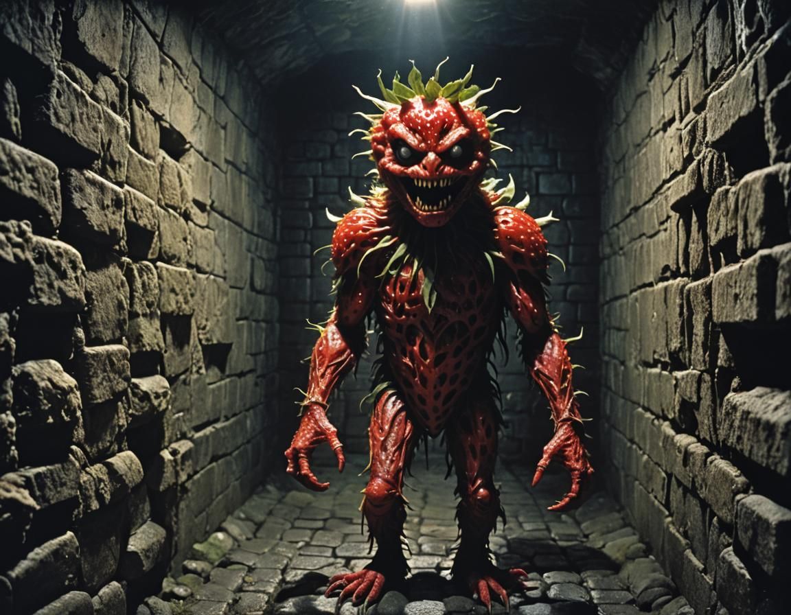 Strawberry Monster In Dungeon - AI Generated Artwork - NightCafe Creator