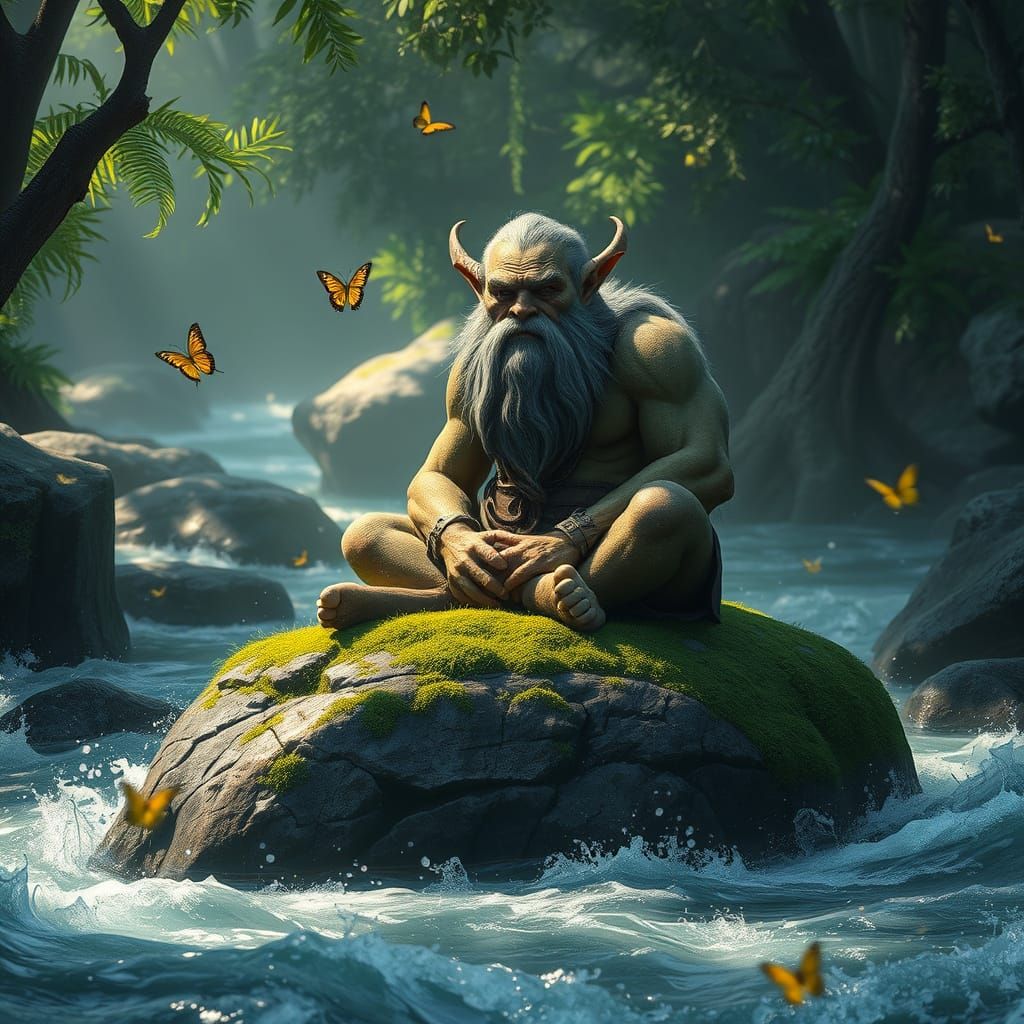 Orc Elder Meditating on a river - Orc Elder Meditating on a ...