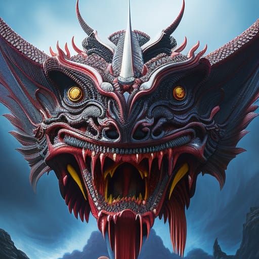 human with Dragon head, naraka buddhist demon japan, thailand art ...