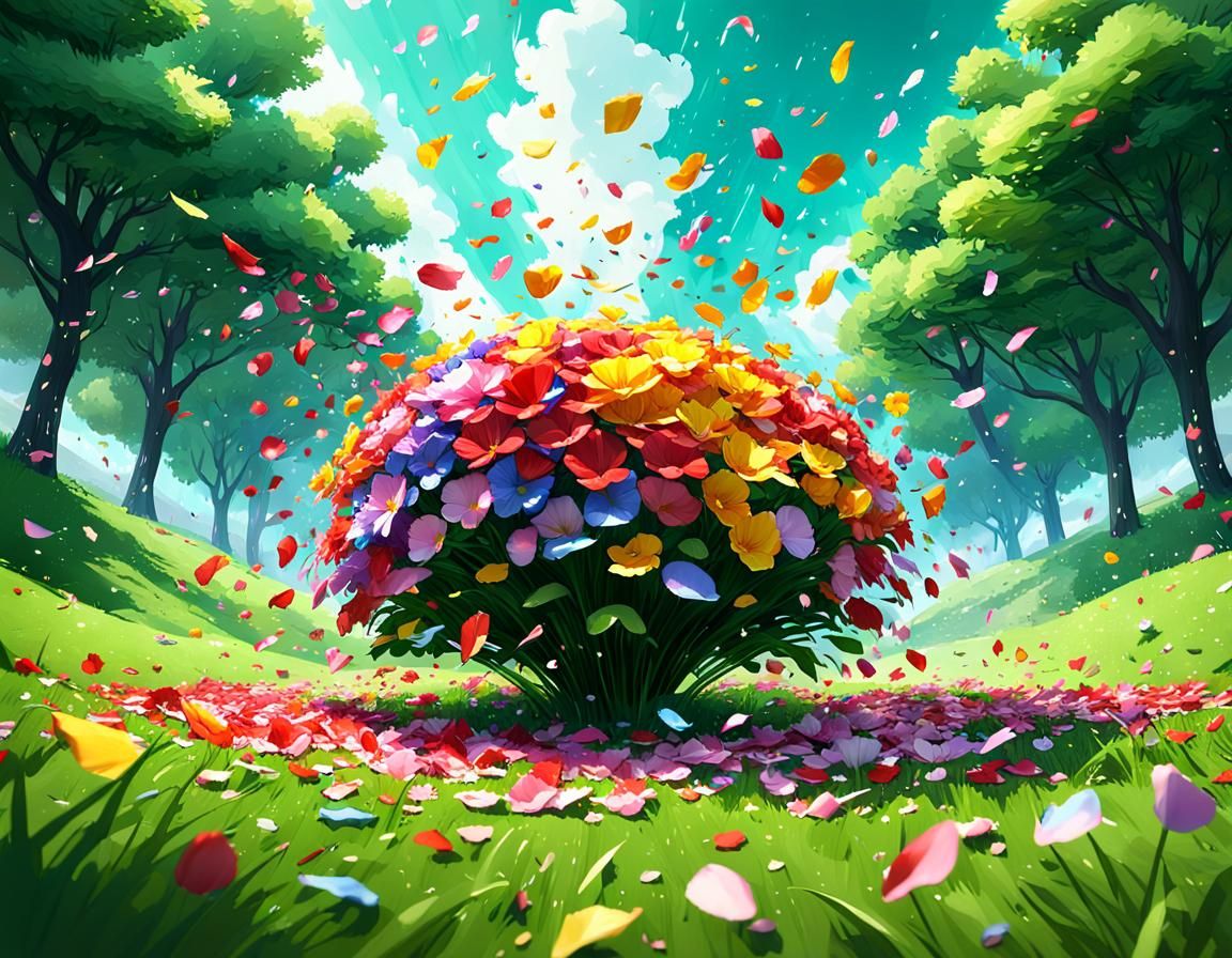 Floral Explosion: A vibrant explosion of colorful flower petals raining ...