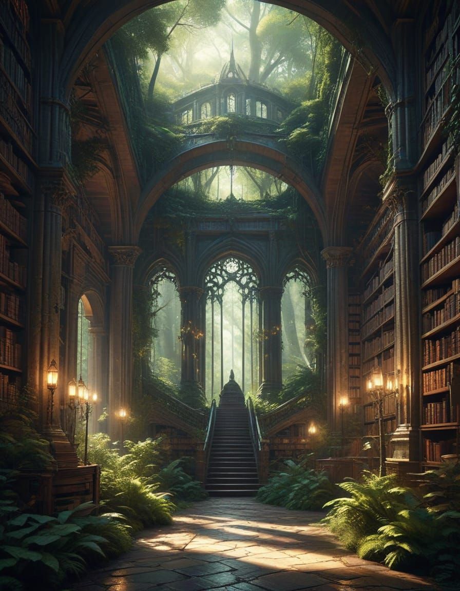 Enchanted Forest Library in Dreamy Whimsy Art - AI Art
