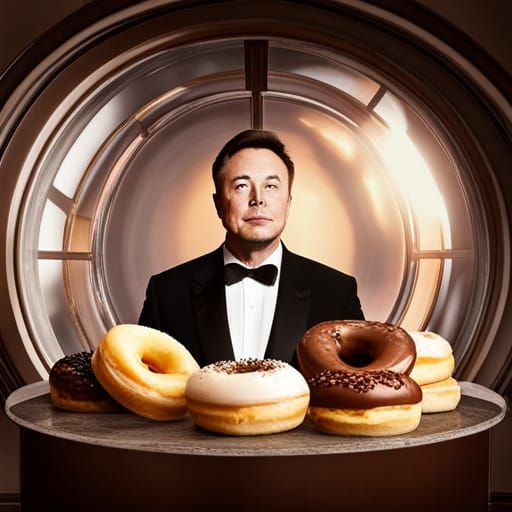 Detailed ELON MUSK IN AN ENCHANTED DONUT SHOP WITH AMAZING DONUTS IN A ...