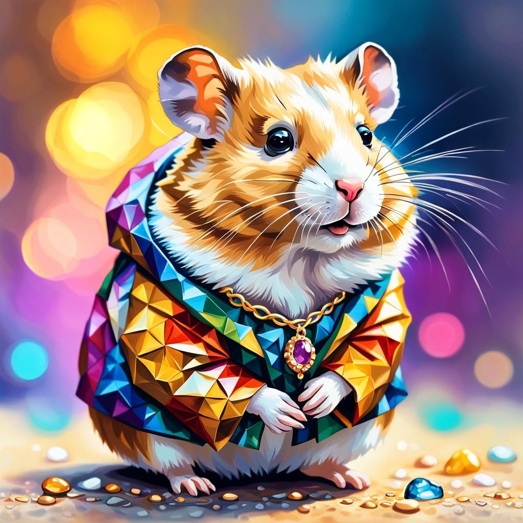 Hyperrealistic portrait of a beautiful hamster wearing intricately ...