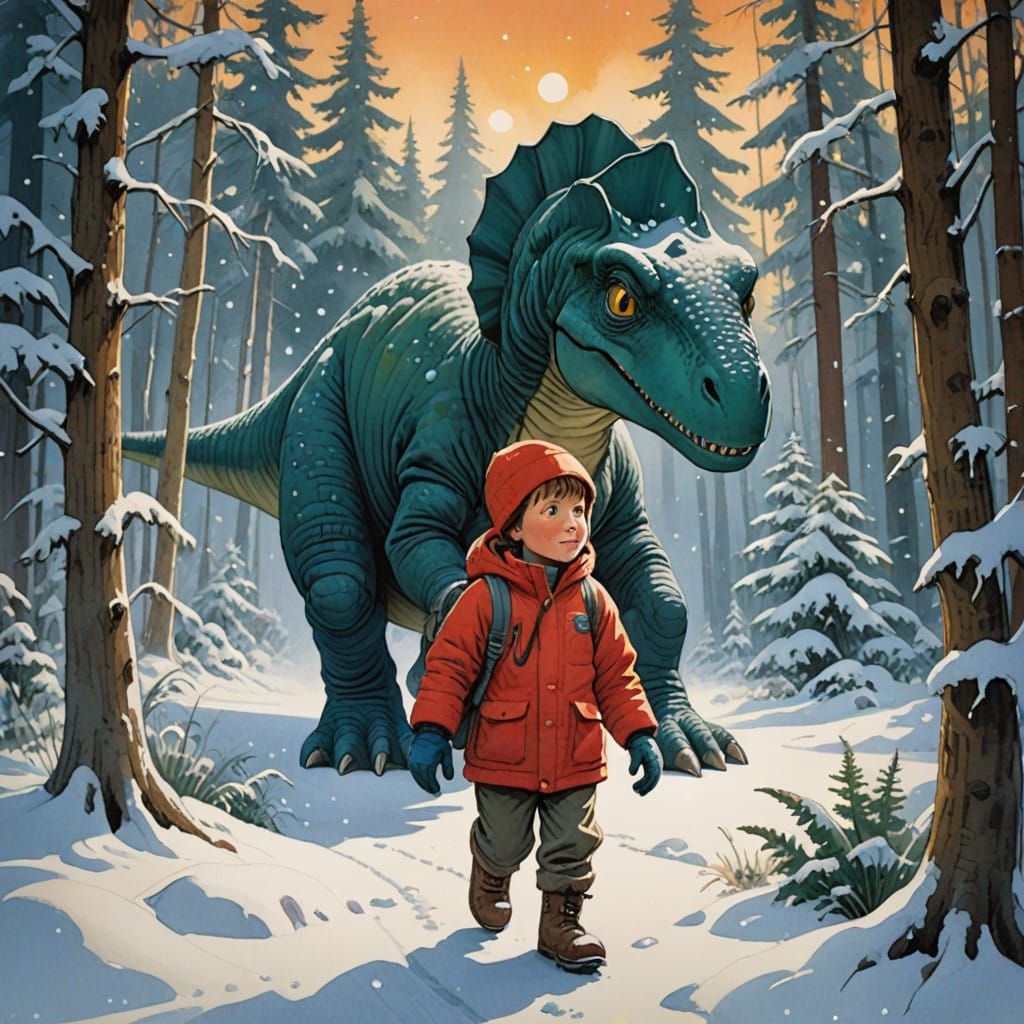 Tim Walking in the snow with Bobosaur