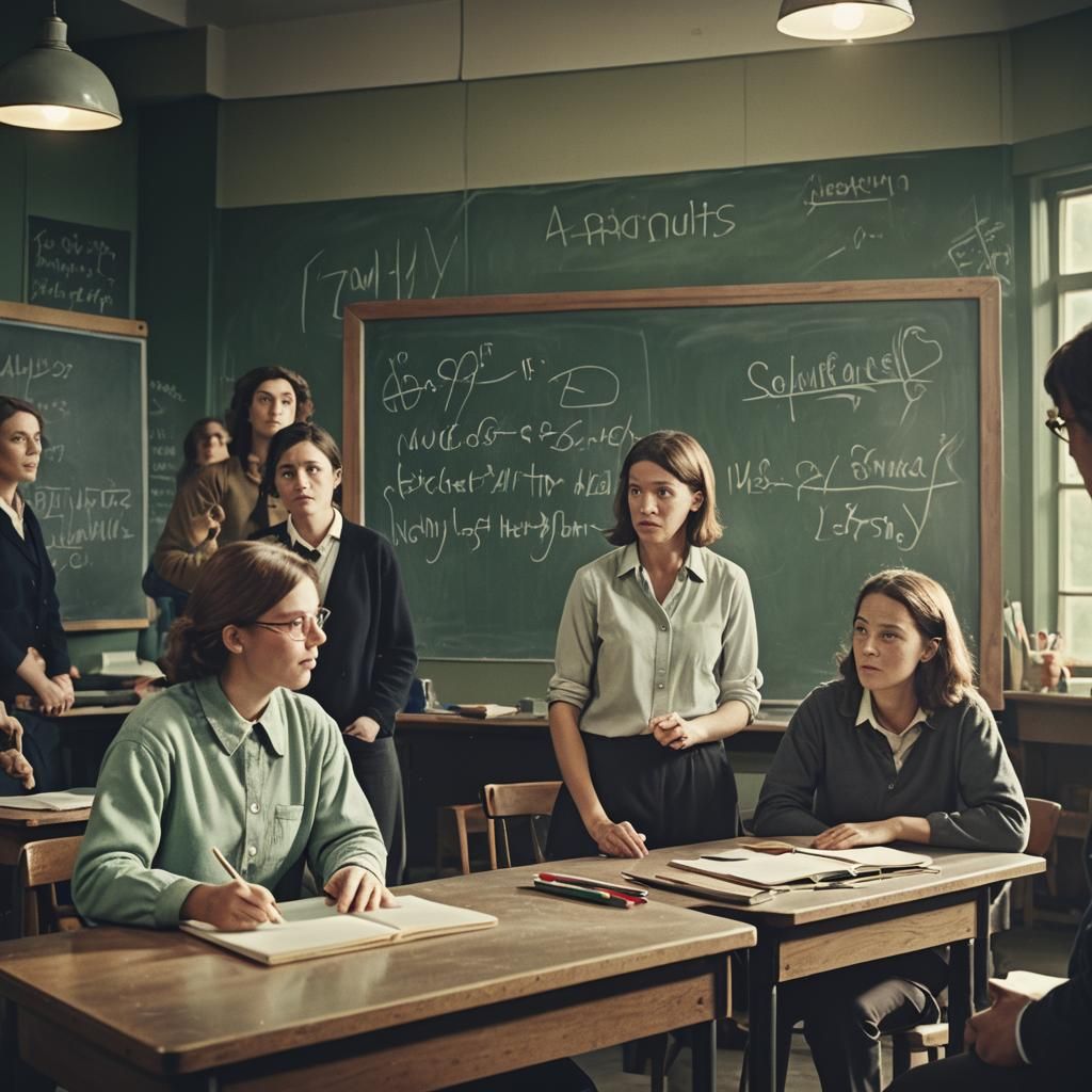 Teacher chalk board adult students in a classroom of life - AI ...