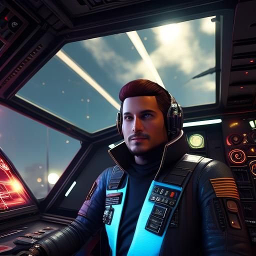 Sci-Fi pirate in the pilot seat of his retro-tech star fighter - AI ...