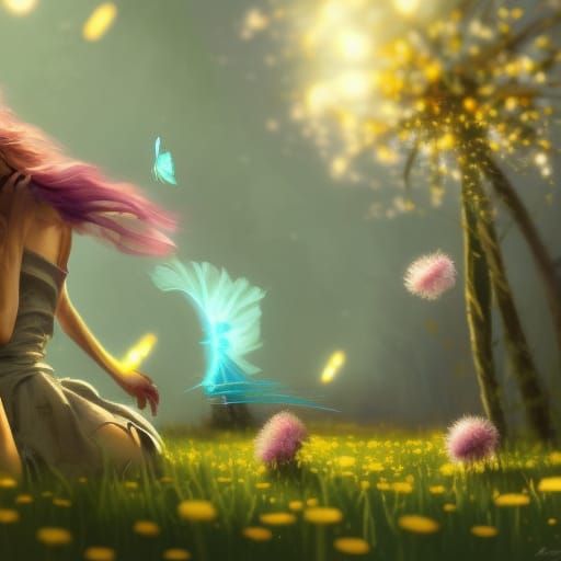 Fairies enjoying dandelion games - AI Generated Artwork - NightCafe Creator