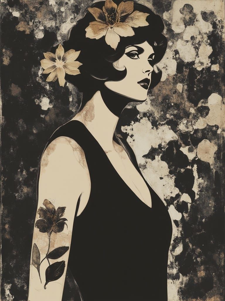 Vibrant 1940s Nightclub Singer in Geometric Art De... - AI Art