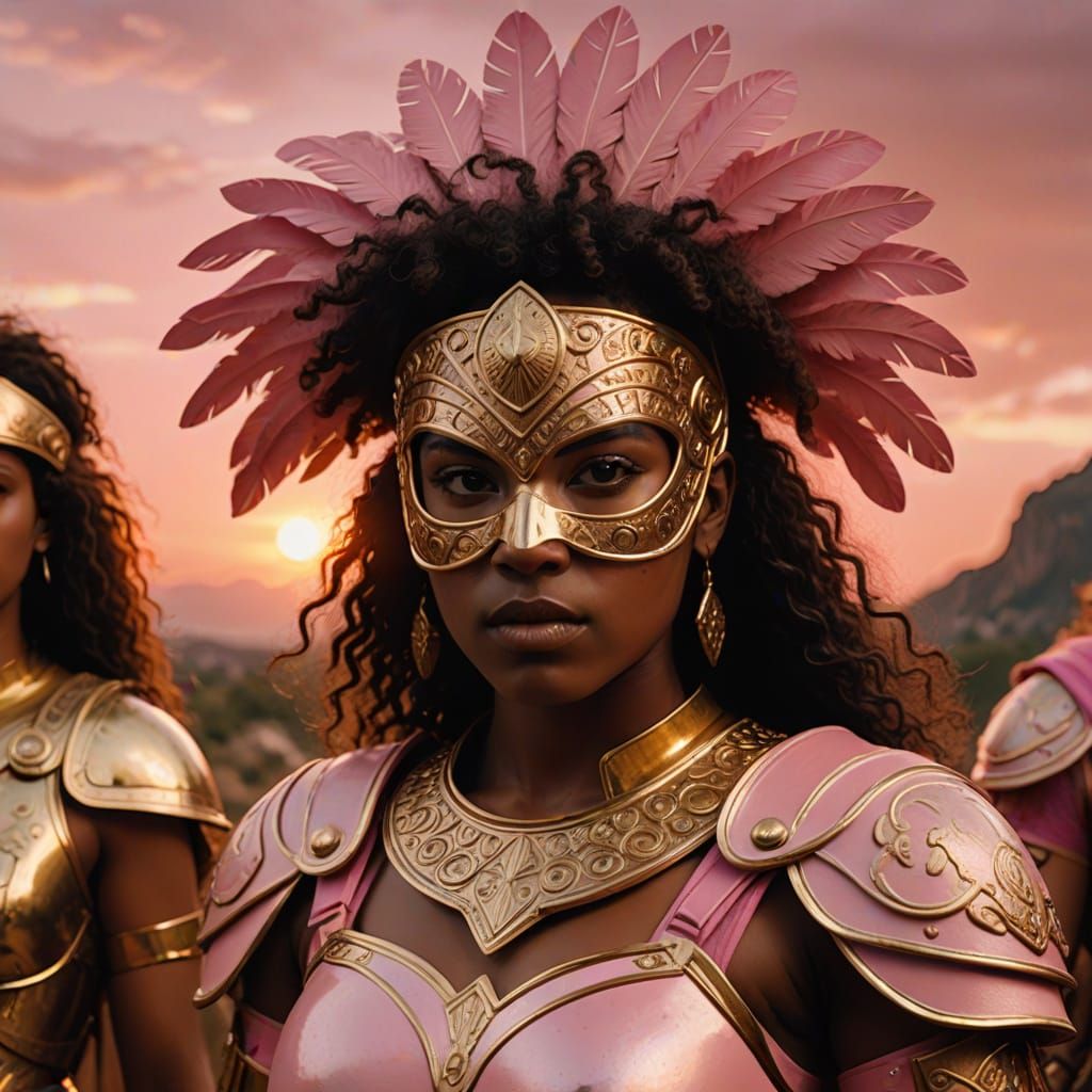 Afro-Greek Warrior in Pink Amazonian Costume - AI Art