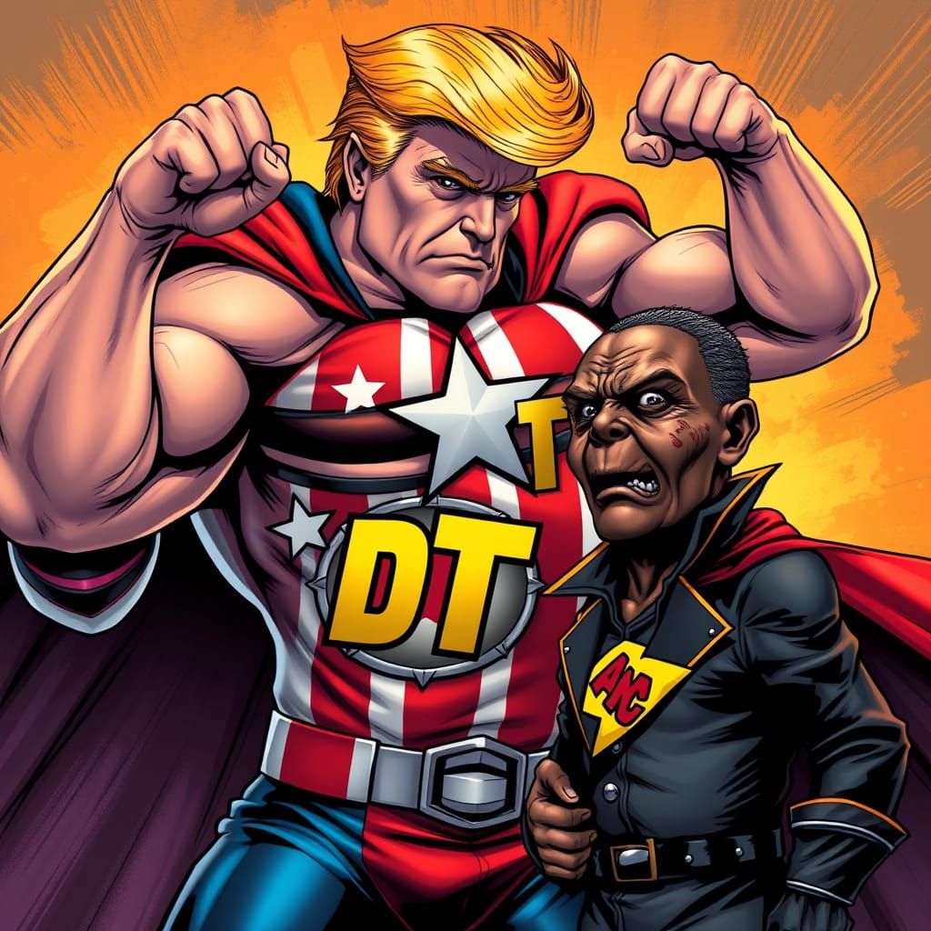 Patriotic Bodybuilder Superhero Confronts Afraid A... - AI Art