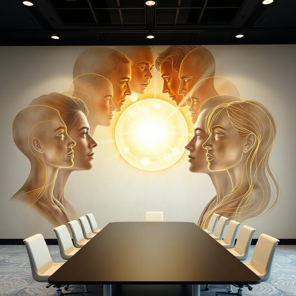 Surreal Leadership Mural in Gold and Ethereal Ligh... - AI Art