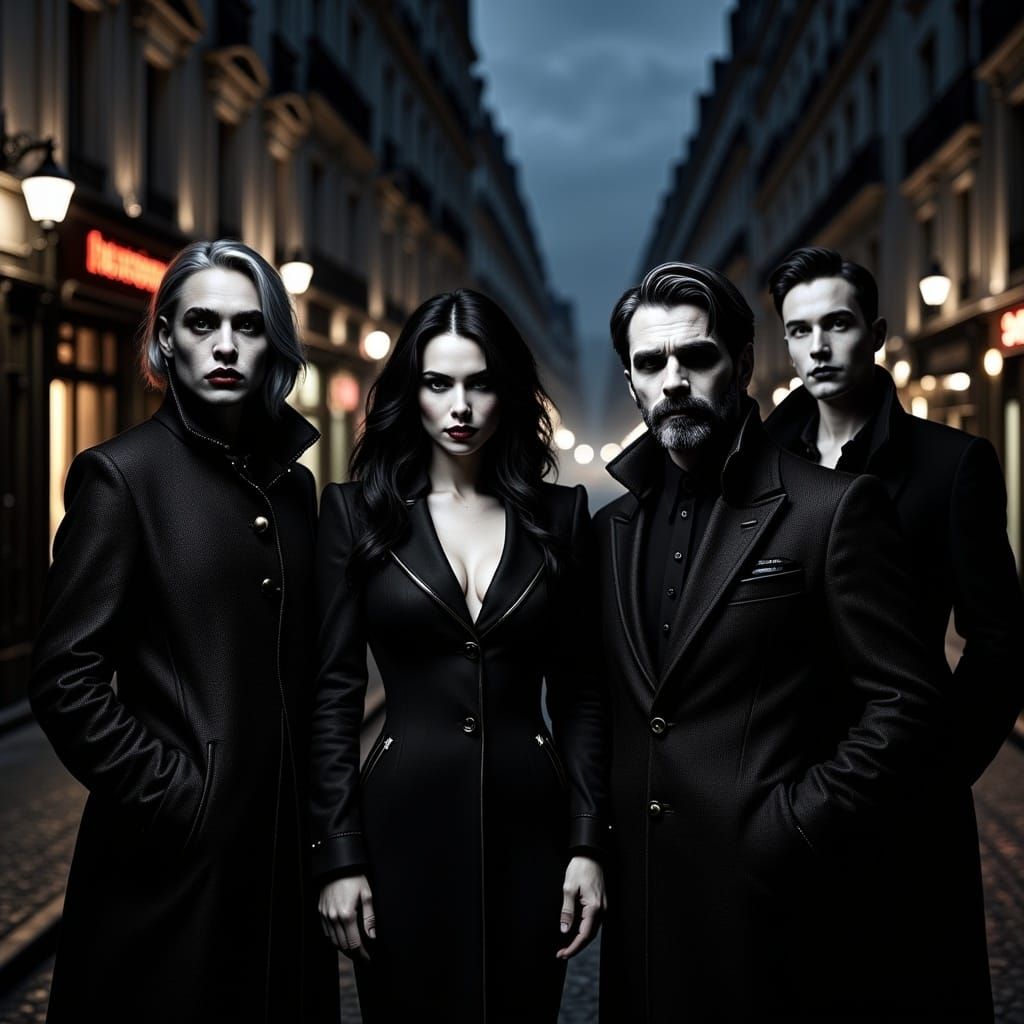 Ethereal Vampires in Midnight Parisian Shadows - AI Art