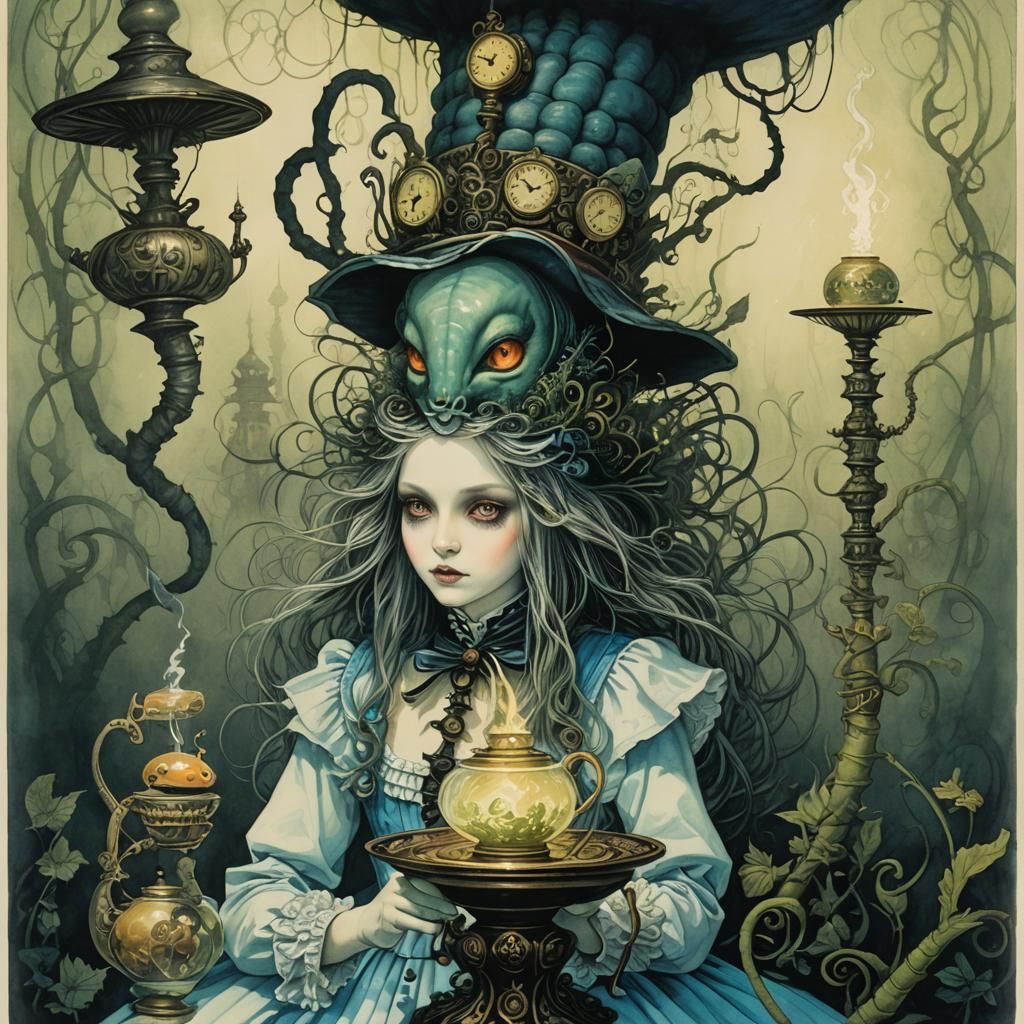 (Alice wonderland:3) ultradetailed glowing lines color gradient HOOKAH ...