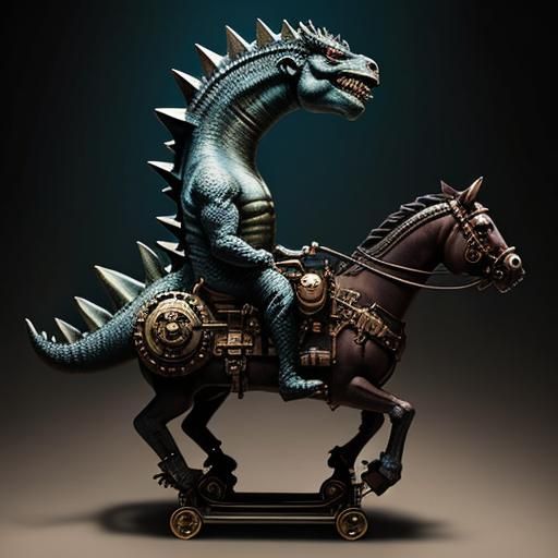 Baby Godzilla Riding Clockwork Rocking Horse - AI Generated Artwork ...