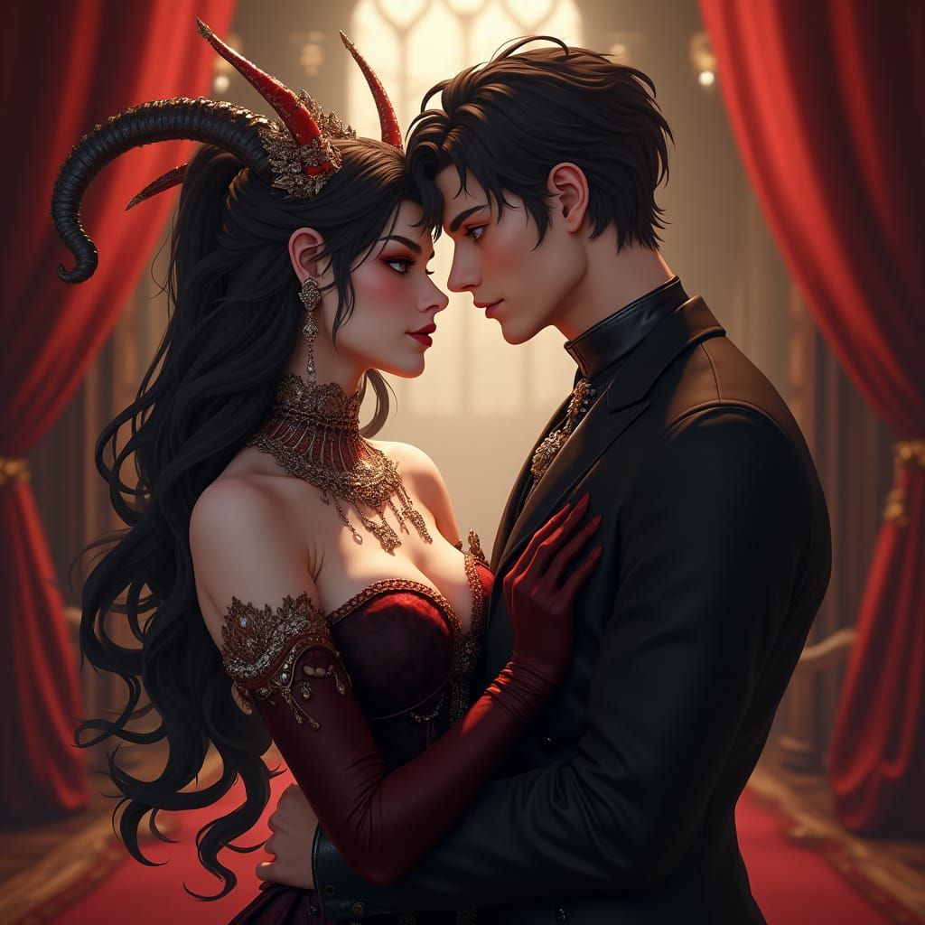 Ethereal Demon Queen and Human Consort in Gothic G... - AI Art