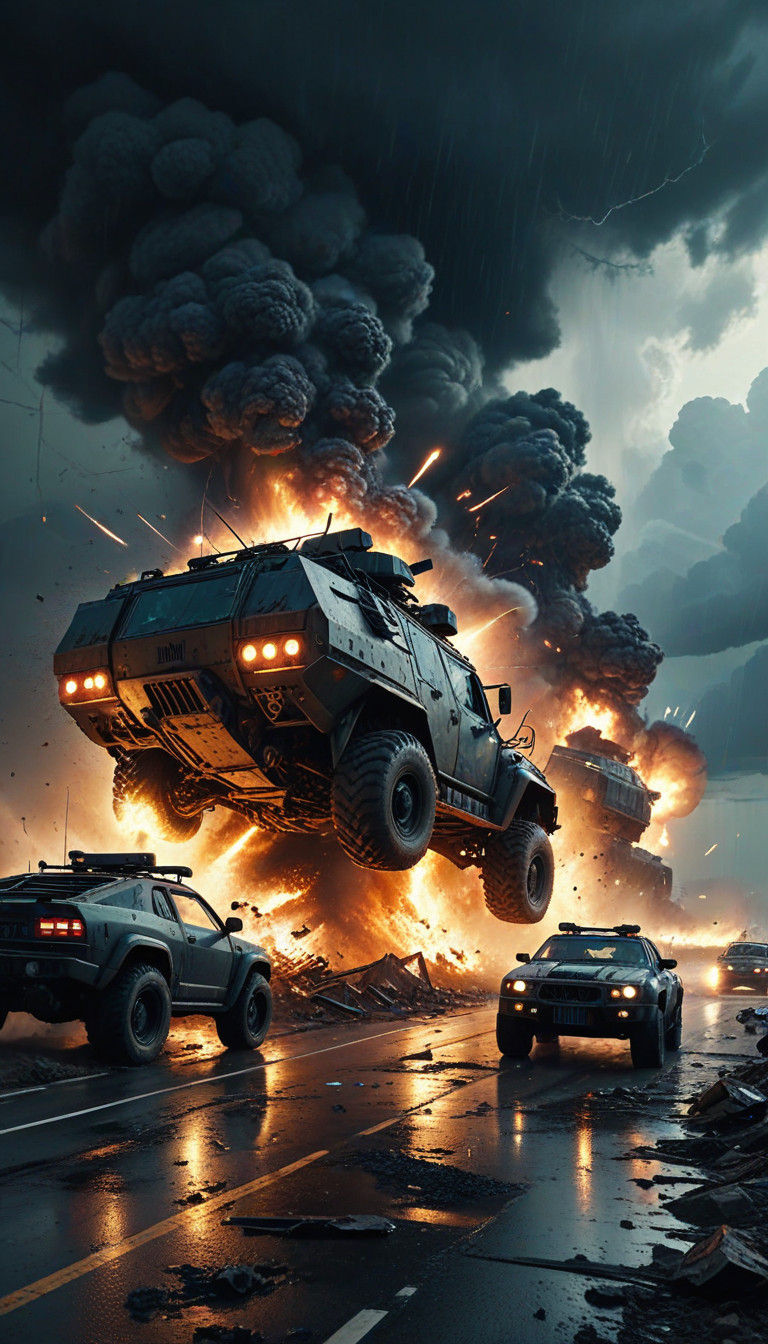 High-Octane Armored Convoy in Futuristic Dystopia - AI Art