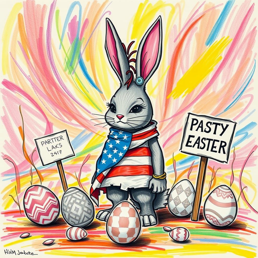 Kids Crayon drawing of punk goth American flag wearing protesting Emo ...