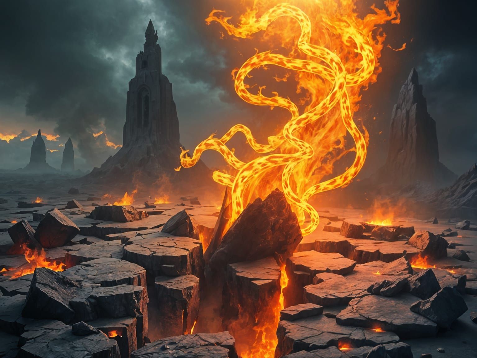 Fiery Elemental Unleashes Hellish Glow from Fractu... - AI Art