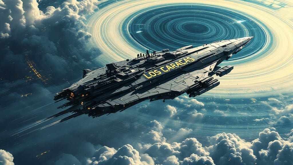 Colossal Military Spaceship in Dark Teal Ringed Pl... - AI Art