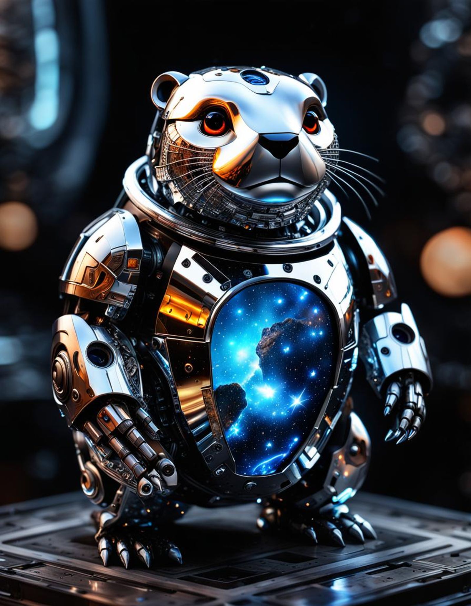 Portrait of a Magical Opalescent Glowing Robotic Chrome Reflective ...