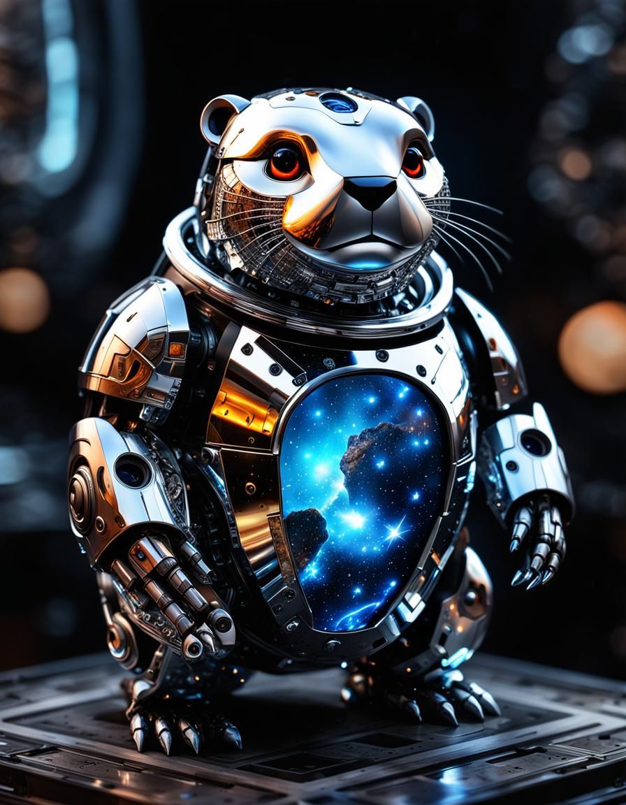 Portrait of a Magical Opalescent Glowing Robotic Chrome Reflective ...