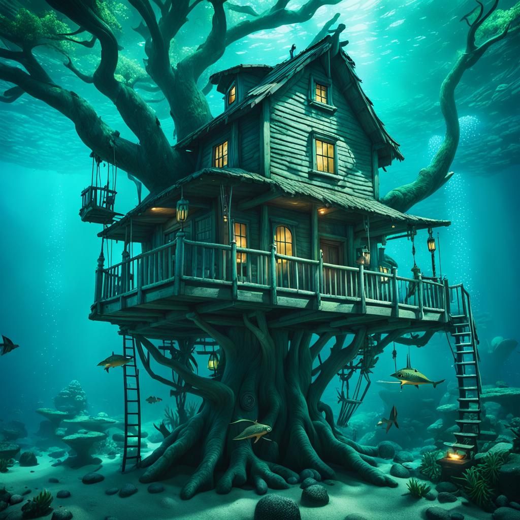 Treehouse deep in the sea - AI Generated Artwork - NightCafe Creator