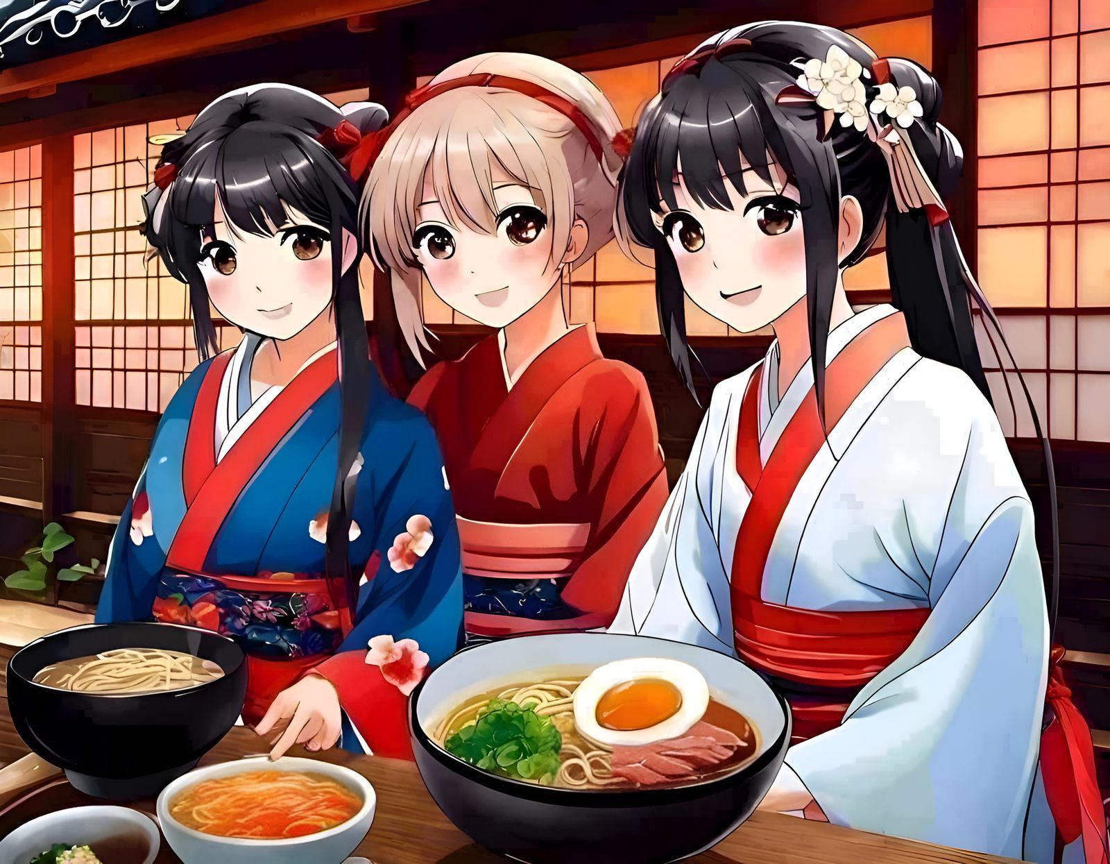 Bowl Of Joy: Three Friends and a Tonkotsu Ramen - AI Generated Artwork ...