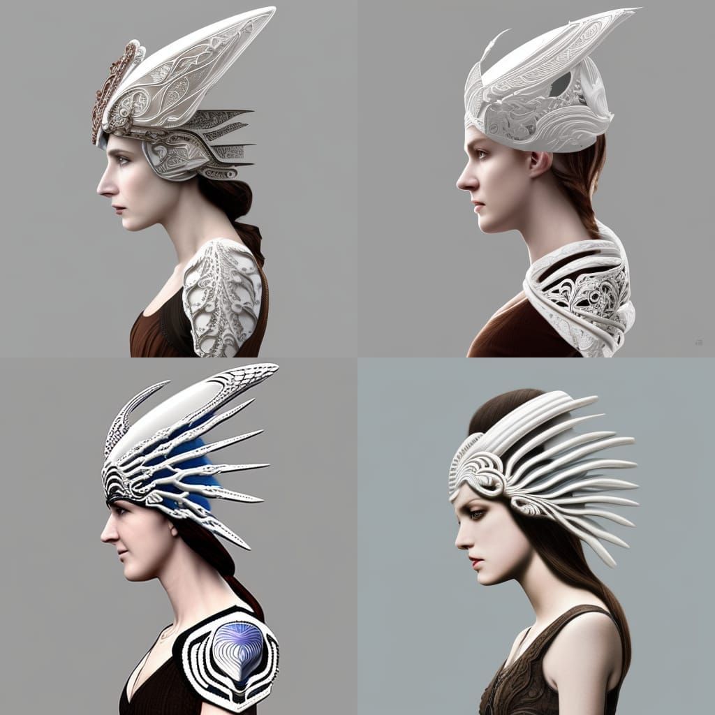 futuristic carved hollow bone white headpiece shells, art nouveau ...