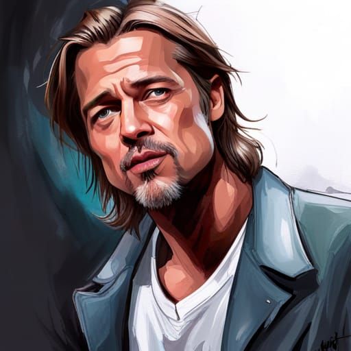 Brad Pitt by Greg Rutkowski, Alex Maleev, Quentin Blake head and ...