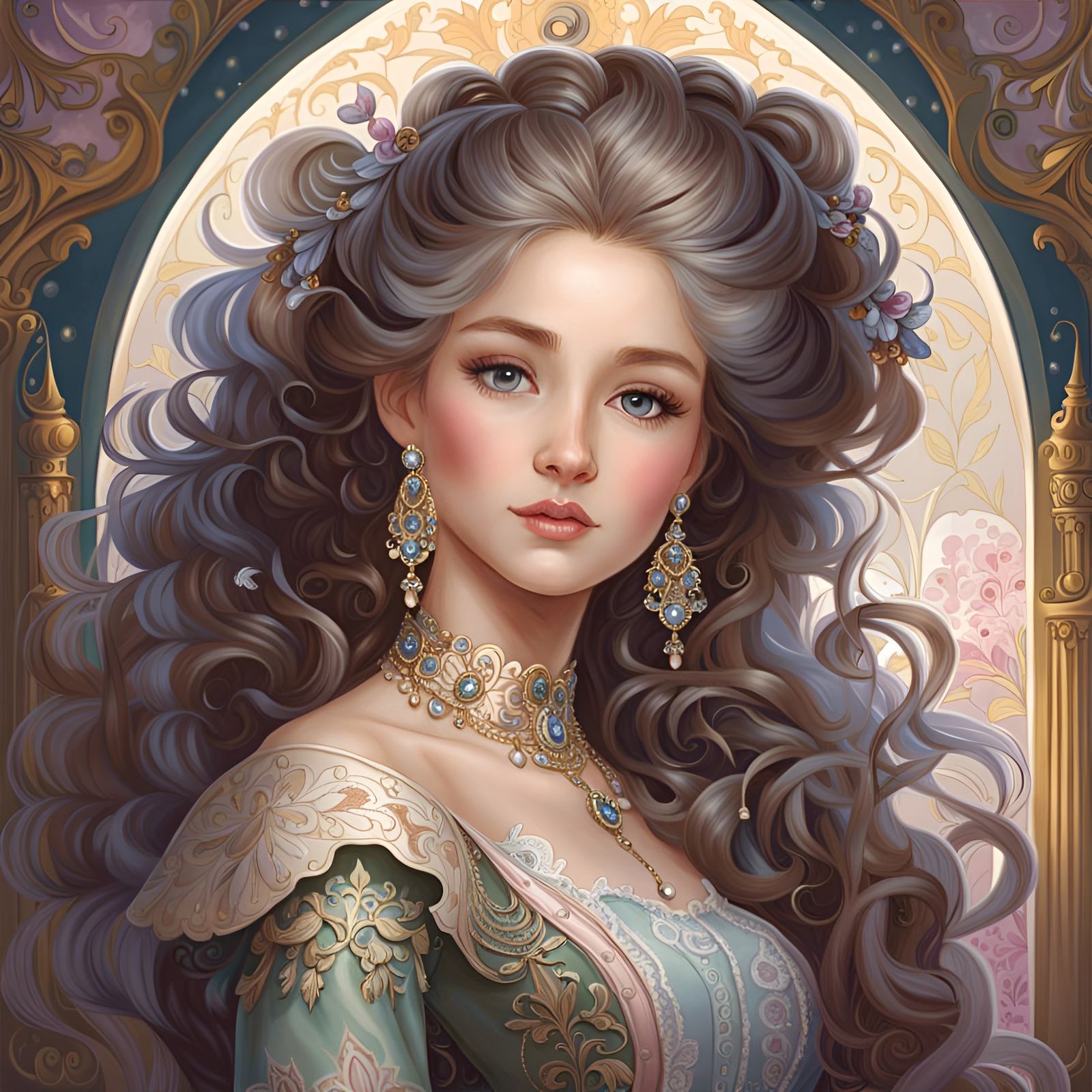 Pastel Portrait of a Beautiful Baroque Princess with Intricate ...