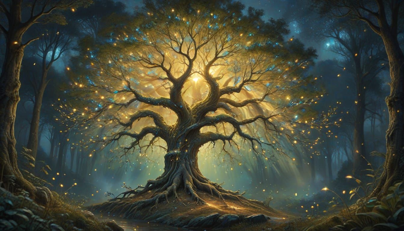 Dreamlike Tree of Life in Vibrant Watercolour Penc... - AI Art