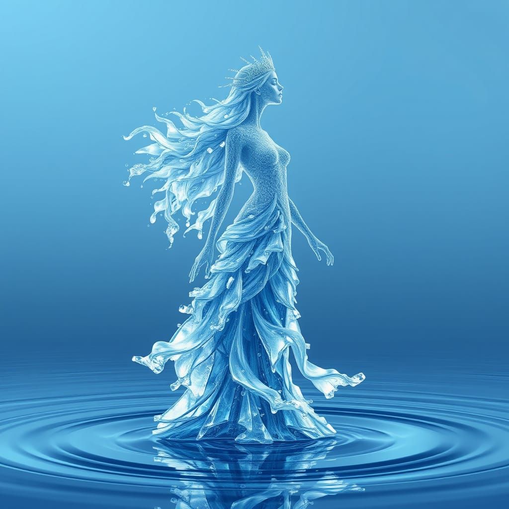 Water Queen - Ethereal Water Goddess Emerging from Ocean Wav...