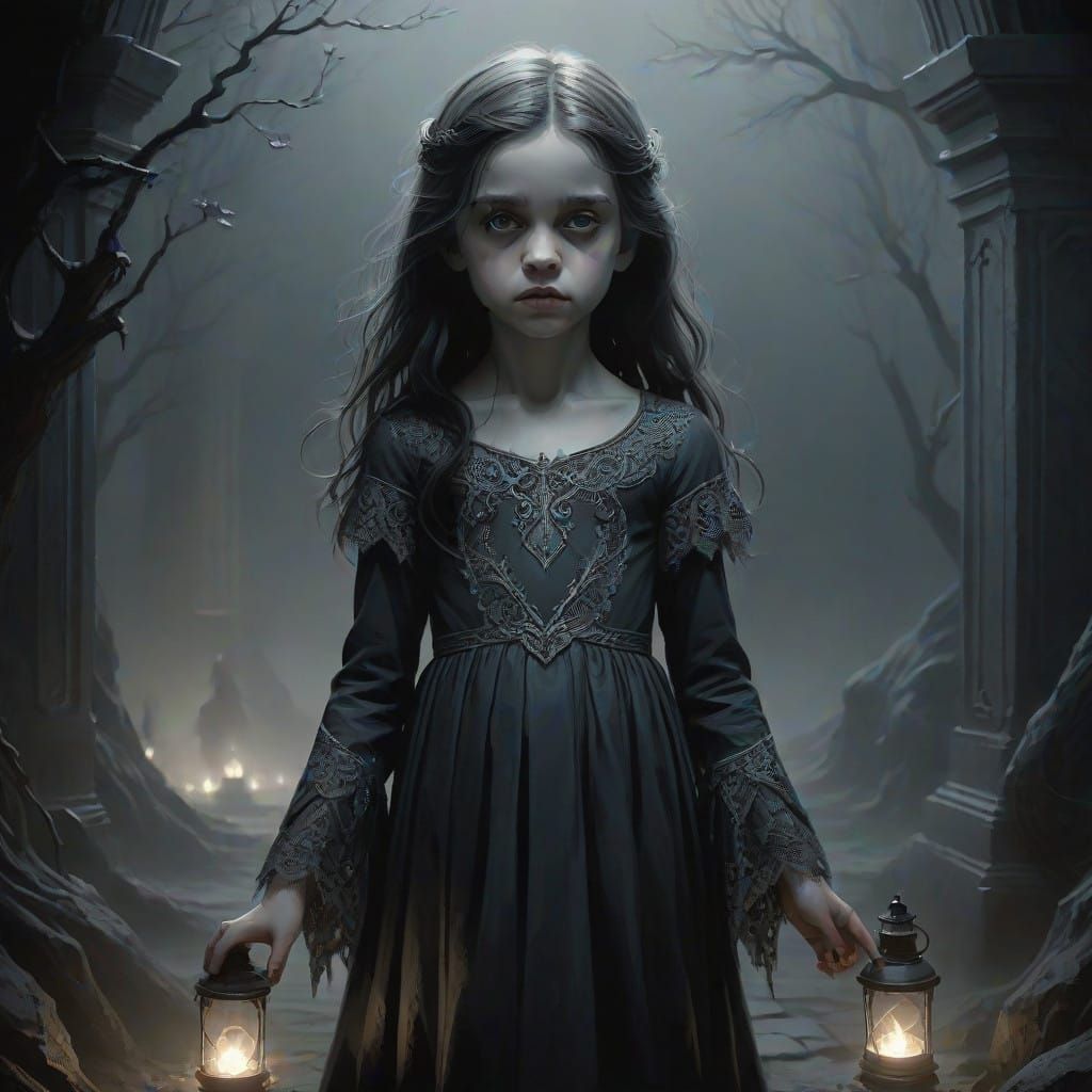Hyper-realistic portrait photography. A gothic child of the Devil. Soft ...