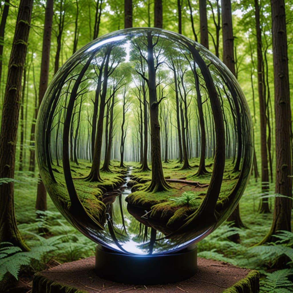 Merging Forests in a Surreal Glass Orb - AI Art