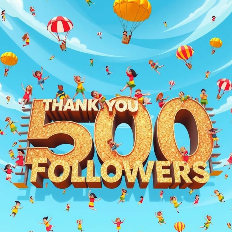 Raised 3d text that says "THANK YOU 500 Followers"... - AI Art