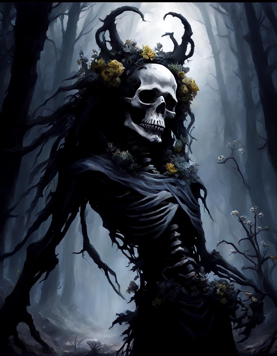 (macabre dark fantasy art of a void horror skeleton monster in a sick ...