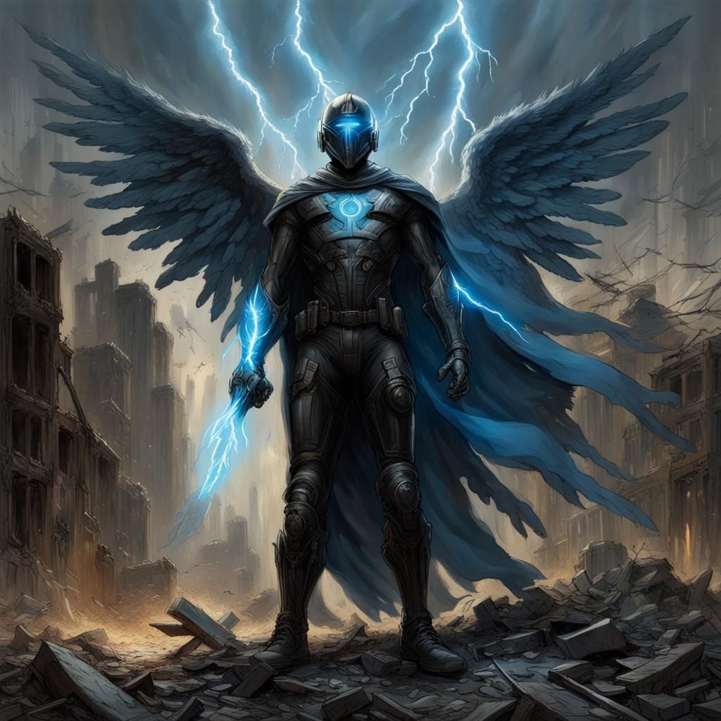 Superhero, final survivor, final Angel, cybernetic suit, face covered ...