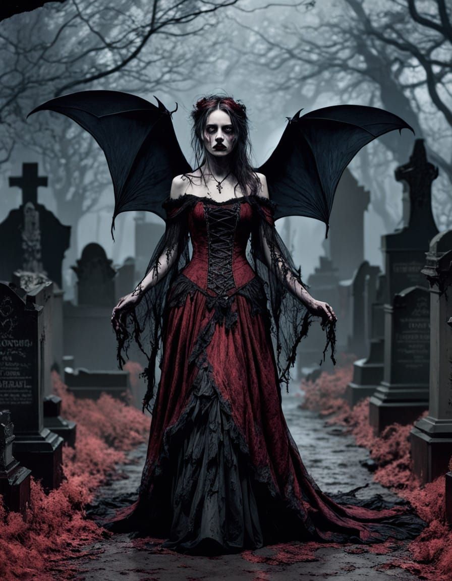 Ethereal Gothic Vampire Princess in Dark Victorian... - AI Art