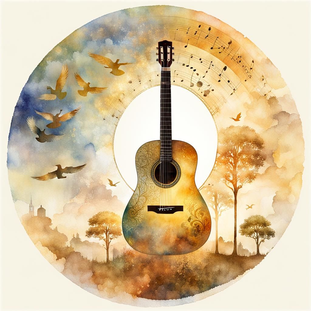 A golden acoustic guitar #1 - AI Generated Artwork - NightCafe Creator