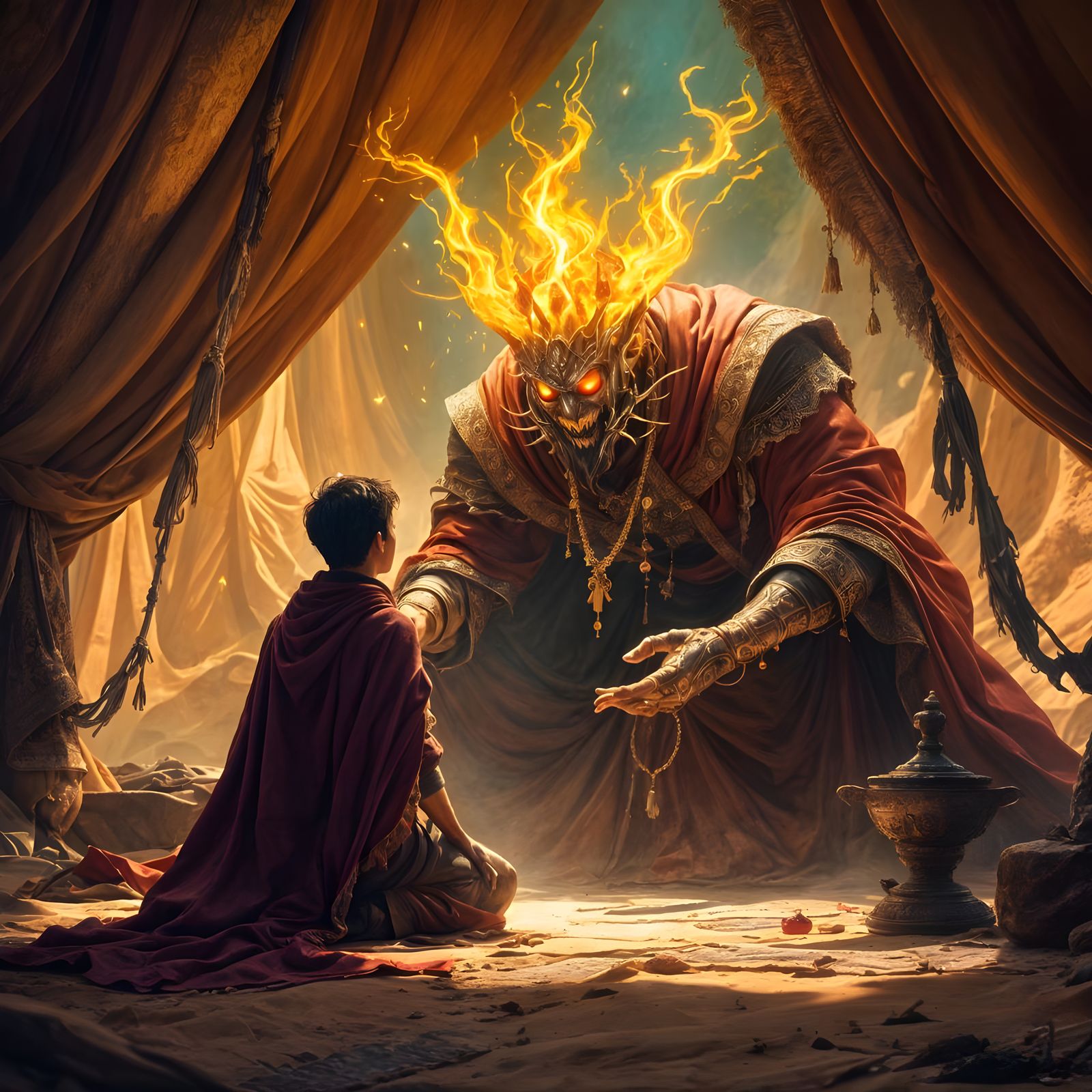 The Evil Jinn - Evil Jinn Emerges in Desert Tent, Digital Ar...