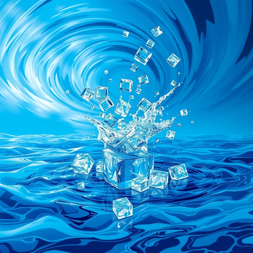 Ice Cubes - Electric Blue Ice Cubes Explode in Mid-Air, Swir...